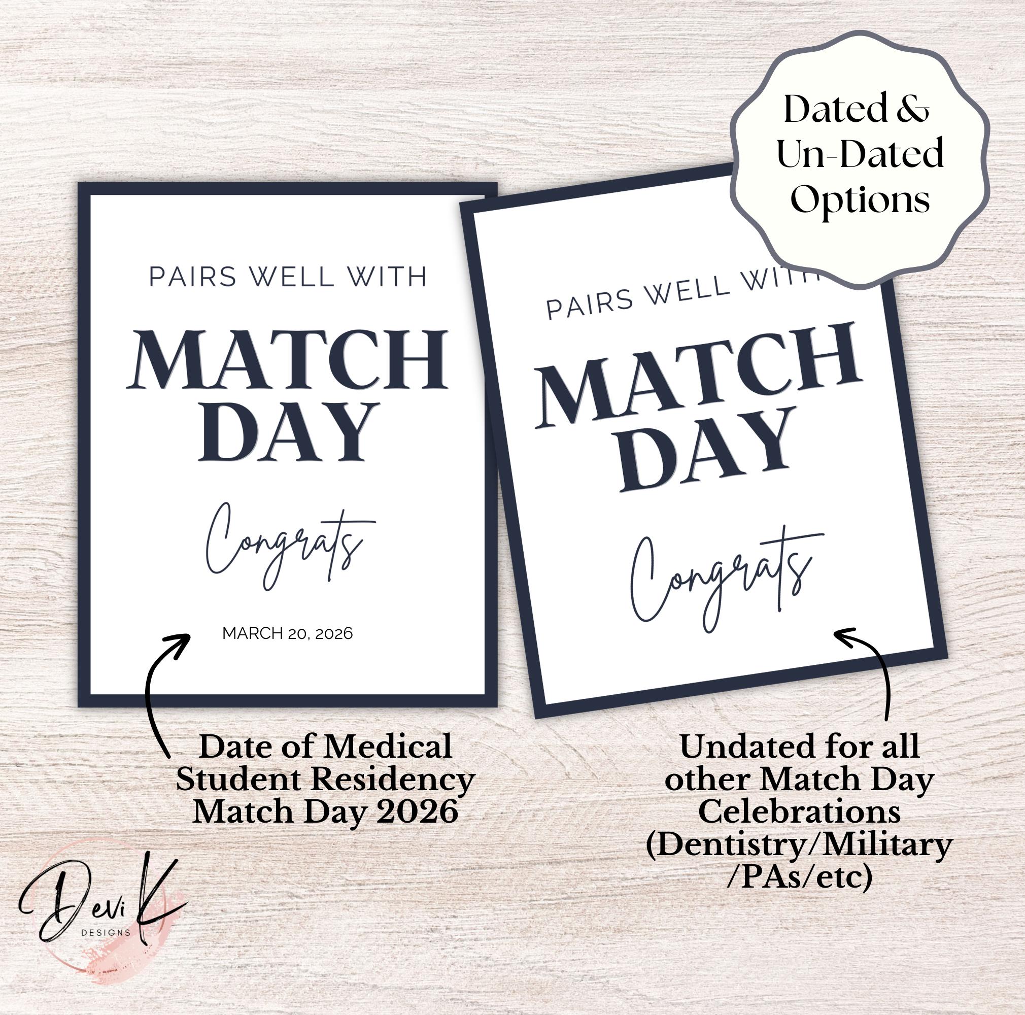 Pairs Well With Match Day 2026 Printable Wine Label, Residency Match ...