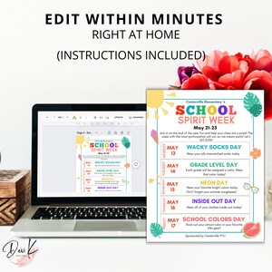 Summer Spirit Week Flyer Template, Editable, Printable, Summer Themed ...