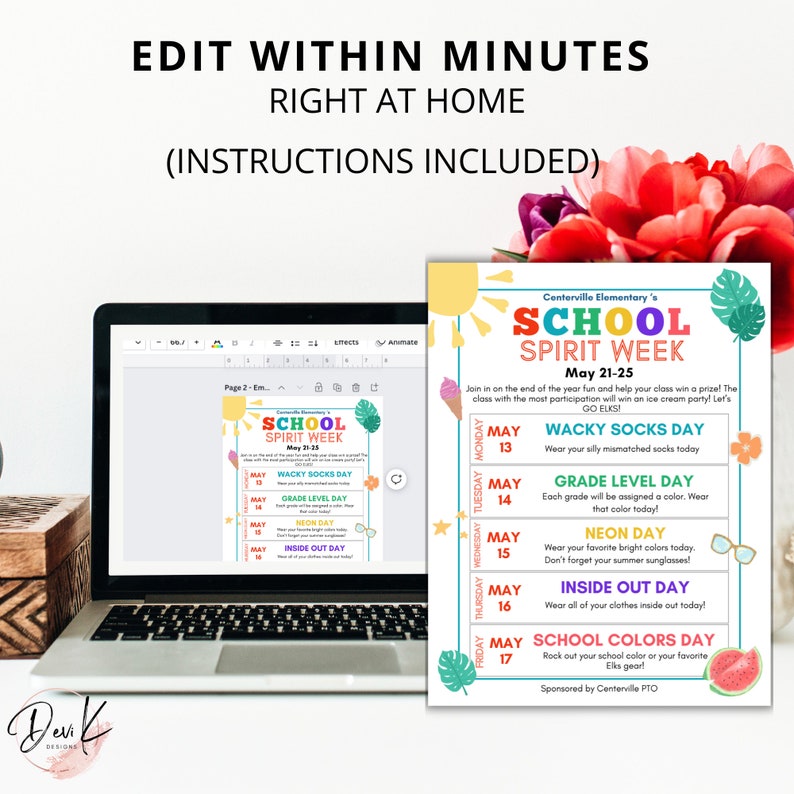 Summer Spirit Week Flyer Template, Editable, Printable, Summer Themed ...
