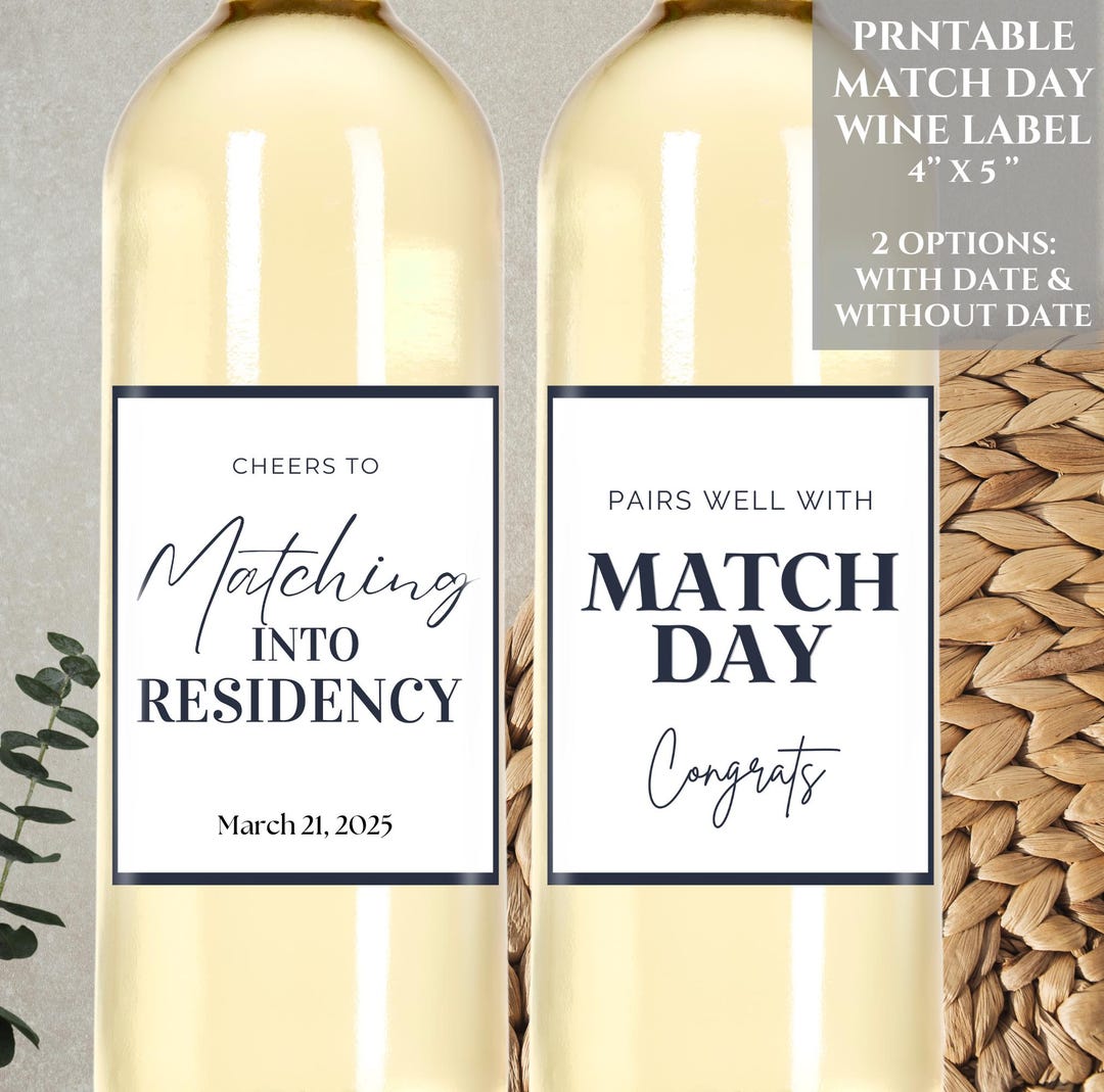Pairs Well With Match Day 2025 Printable Wine Label, Residency Match ...