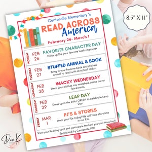 Read Across the US Spirit Week Flyer Template, Editable, Reading Themed ...