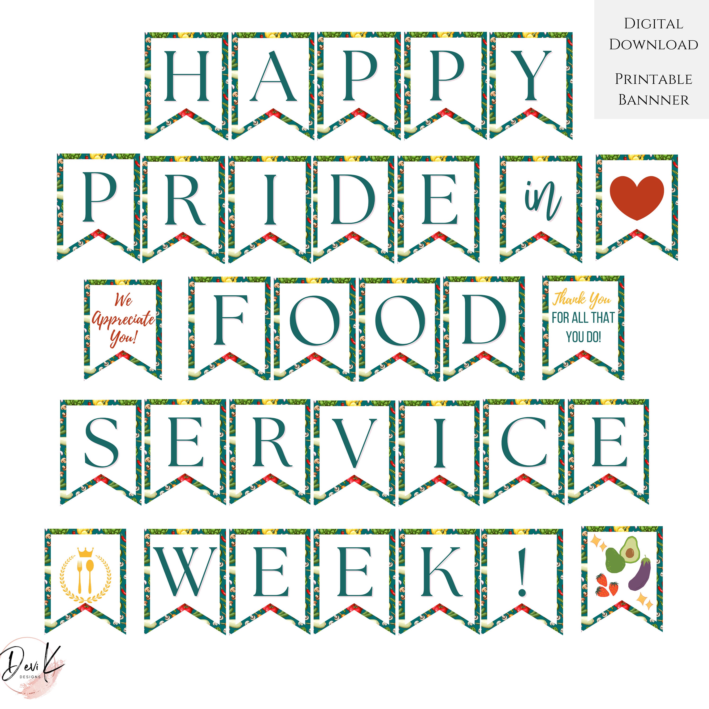 Pride in Food Service Week Printable Banner, Nutrition Food Service ...