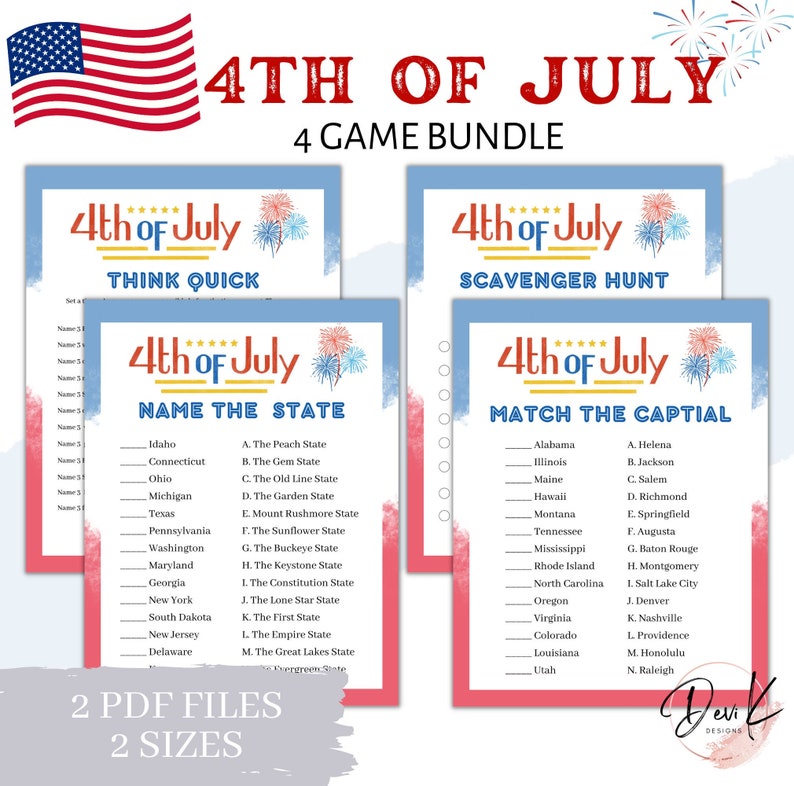 4th of July Printable Game Bundle 4th of July Trivia Games - Etsy