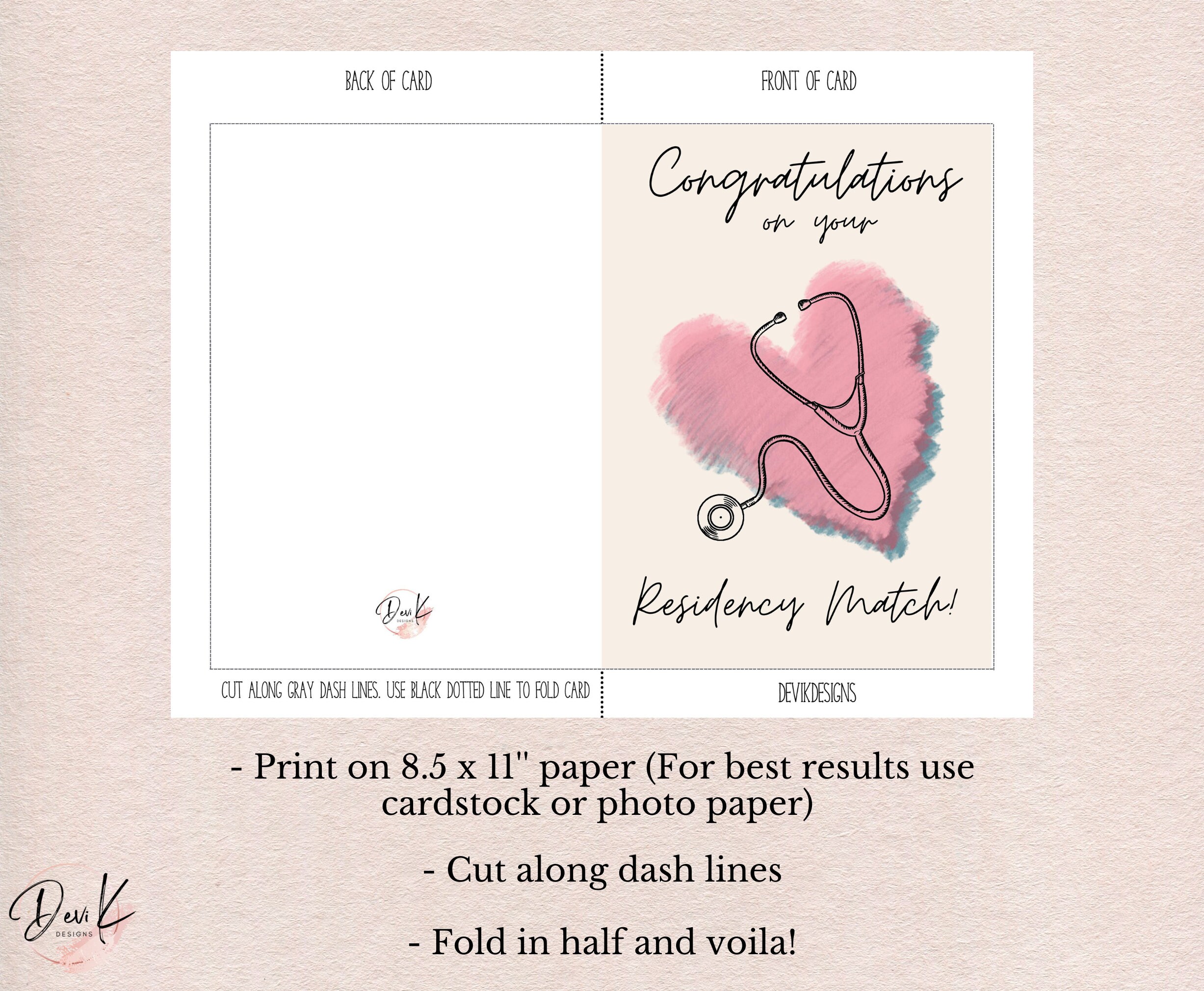 Residency Match Day Card: Doctor Gift, Heart Stethoscope (printable) - Etsy