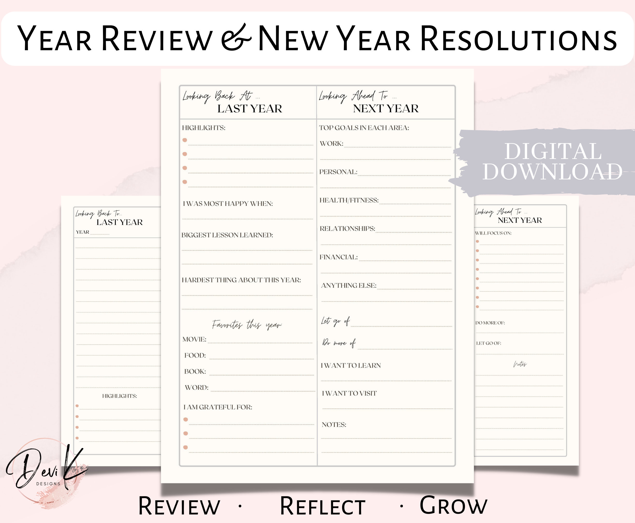2023 2024 Year End Review Planner, New Years Resolutions, Year in ...