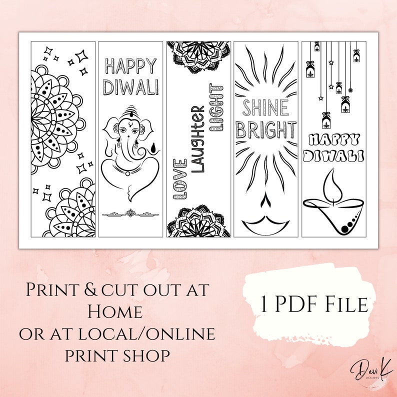 Printable Diwali Kids Bookmarks, Children Activities, Deepavali, Set of ...