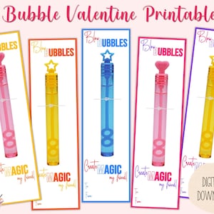Bubble Valentine Printable, Vibrant Colors, Bubble Wand Holder, Kids ...