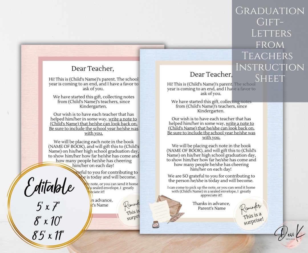 EDITABLE Graduation Book Letters From Teachers Printable Template, Blue ...