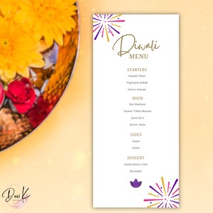 Editable Diwali Menu Template, Firework Menu, Pink Purple Gold, Brunch ...