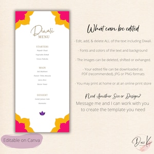 Editable Pink Yellow Border Vibrant Menu Template, Diwali Menu, Pink ...