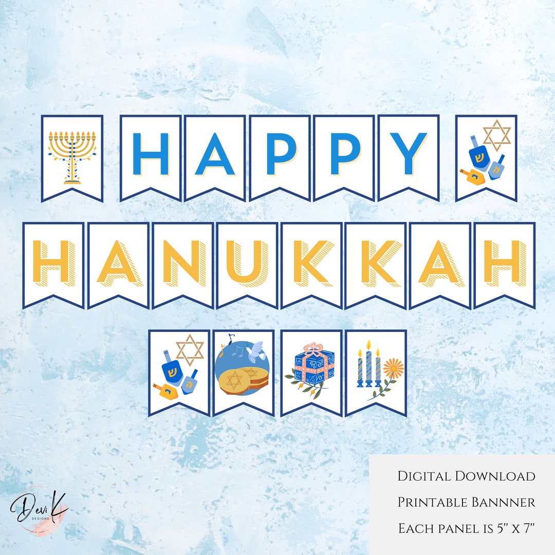 Happy Hanukkah Printable Banner, Hanukkah Printable Home Decor ...