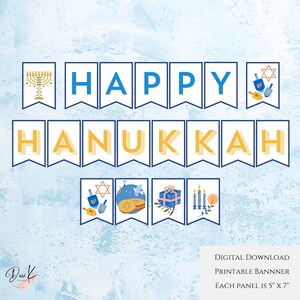 Happy Hanukkah Printable Banner, Hanukkah Printable Home Decor ...