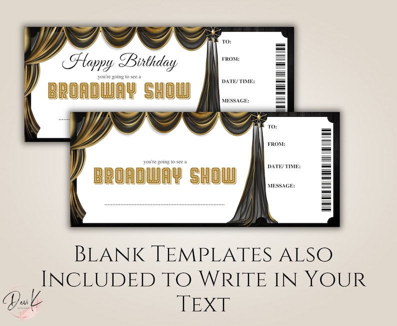 Editable Broadway Gift Ticket, Broadway Ticket, Musical Tickets, Ticket ...