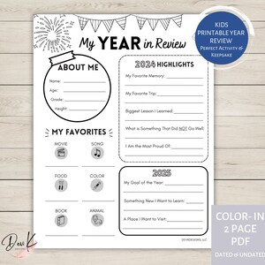 Kids Year in Review 2024 2025 Printable Activity Sheet, Undated, Kid ...