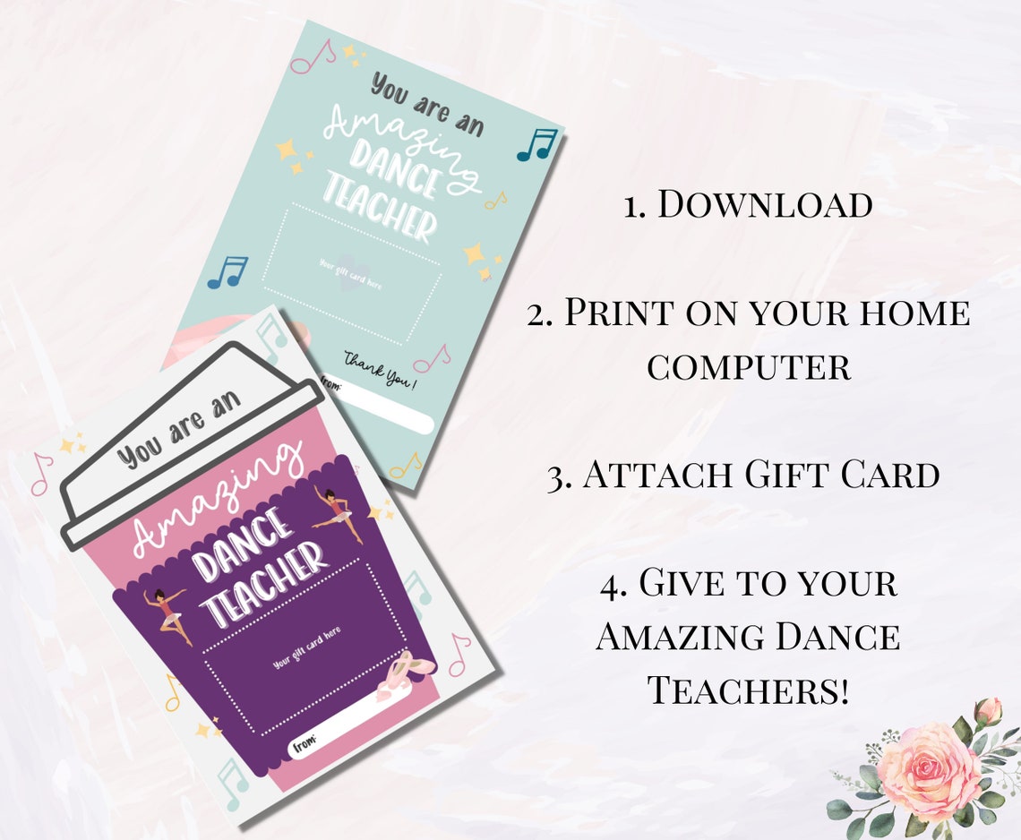 Dance Teacher Appreciation Gift Card Holder Digital Download | Etsy