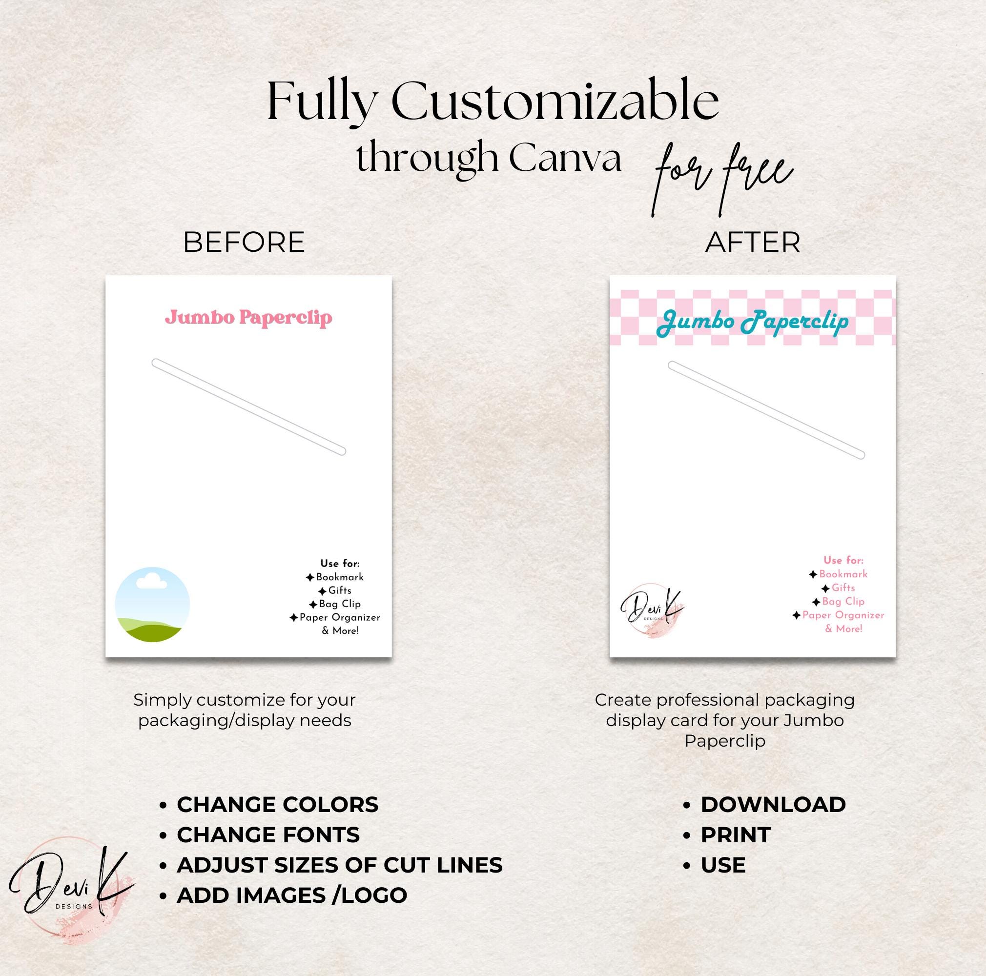 Editable Jumbo Paperclip Display Card: Printable Packaging, Print Then ...