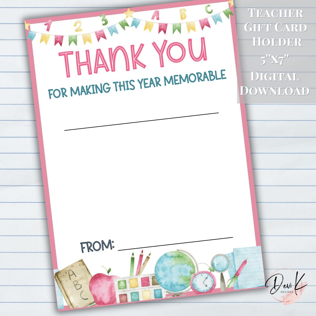 Teacher Appreciation Gift Card Holder, Thank You Card for a Memorable ...