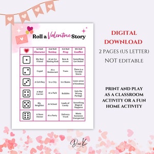 Roll a Valentine Story, Printable Roll a Story Dice Game, Valentine's ...