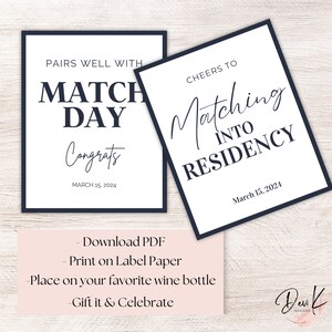 Pairs Well With Match Day 2024 Printable Wine Label, Residency Match ...