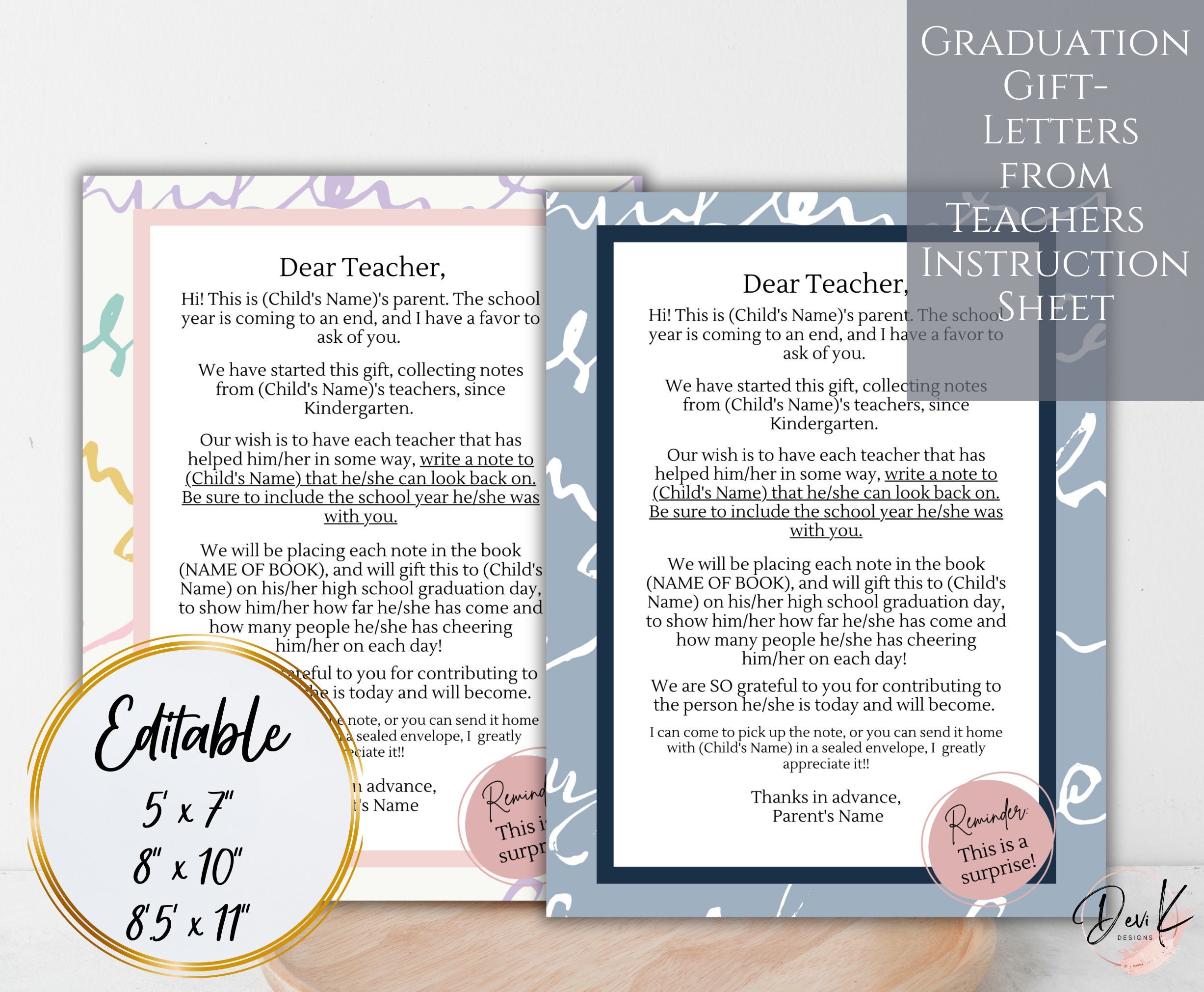 EDITABLE Graduation Book Letters From Teachers Printable - Etsy