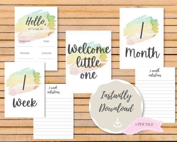 Printable Baby Monthly Milestone Cards Rainbow Watercolor - Etsy