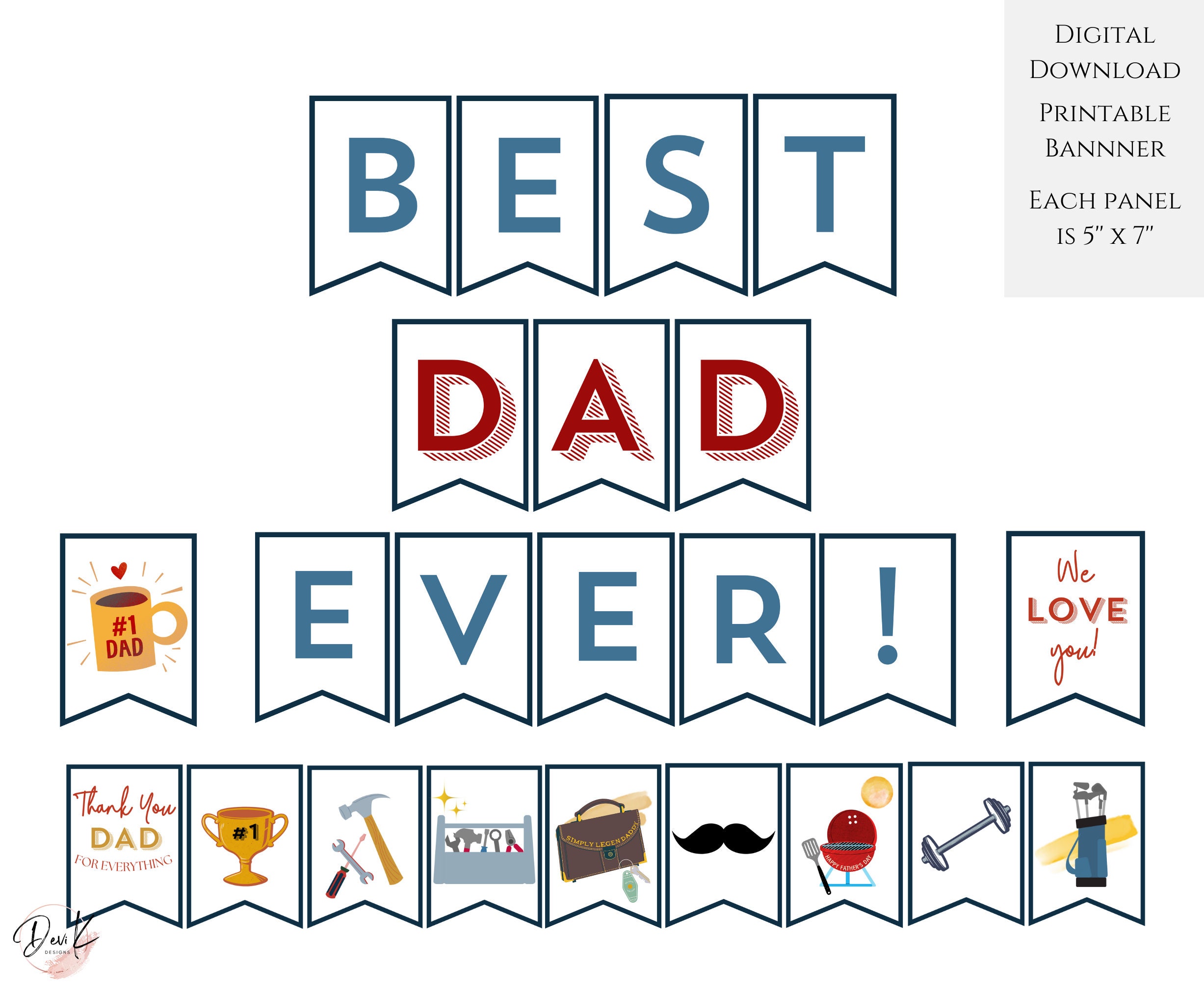 Best Dad Ever Printable Banner, Best Dad, Printable Fathers Day Party ...