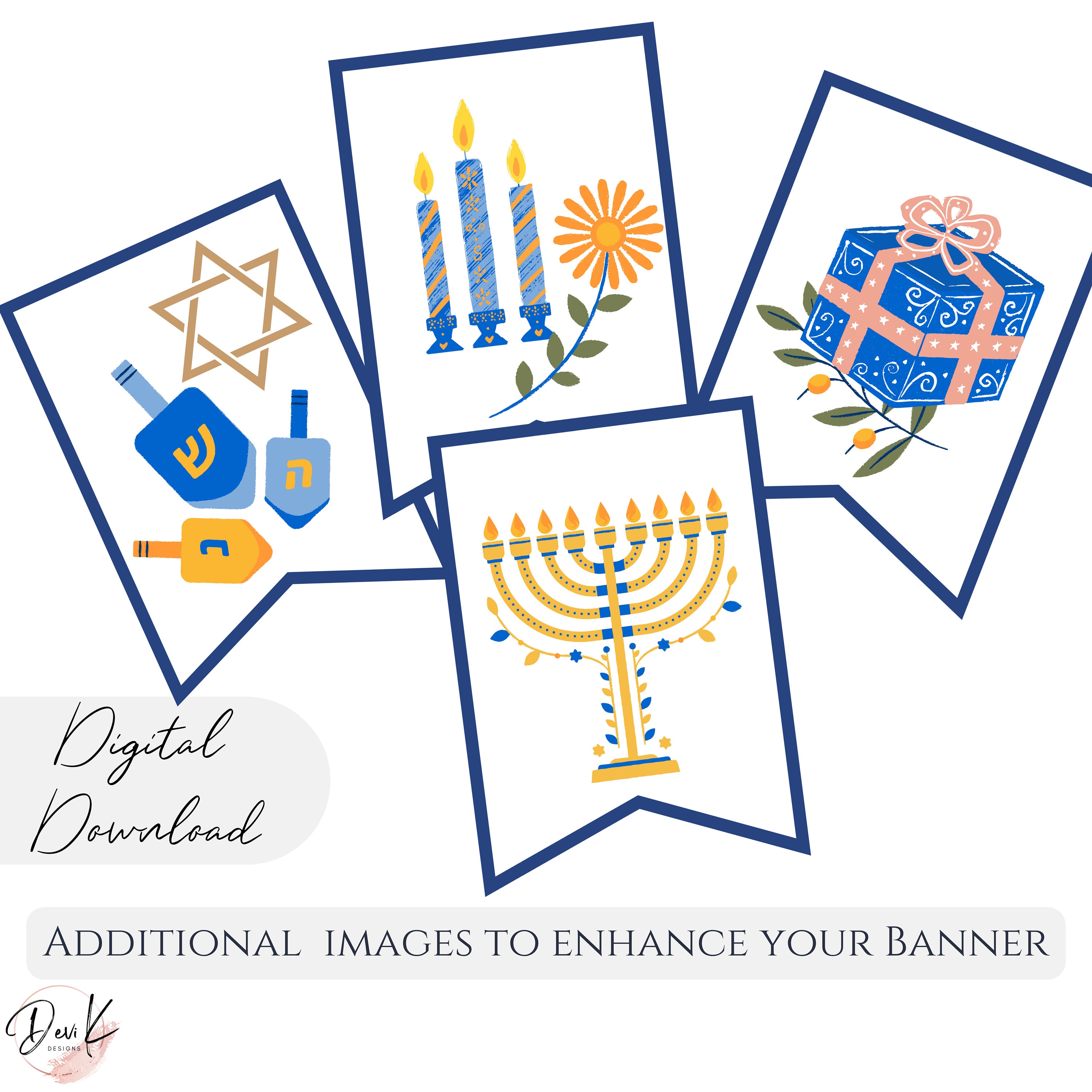 Happy Hanukkah Printable Banner, Hanukkah Printable Home Decor ...