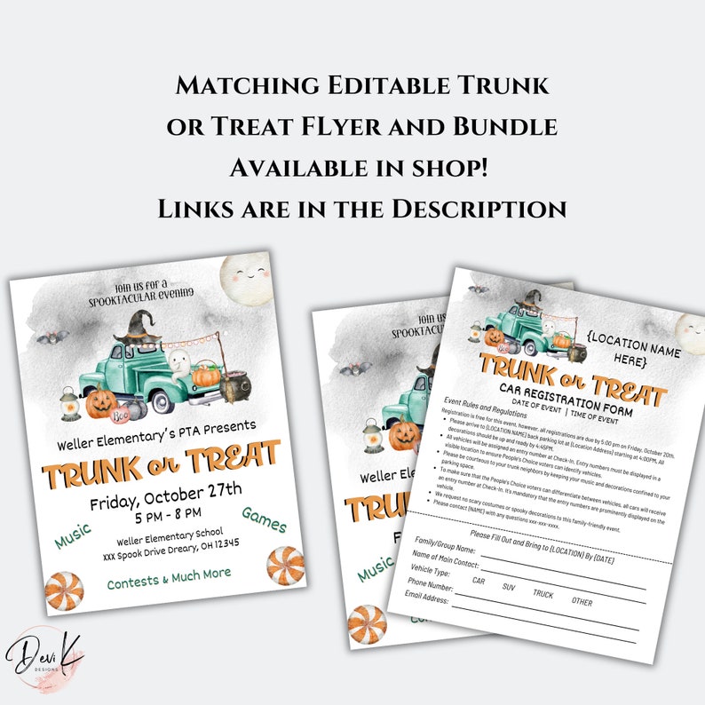 Editable Trunk or Treat Car Registration Form Template - Etsy