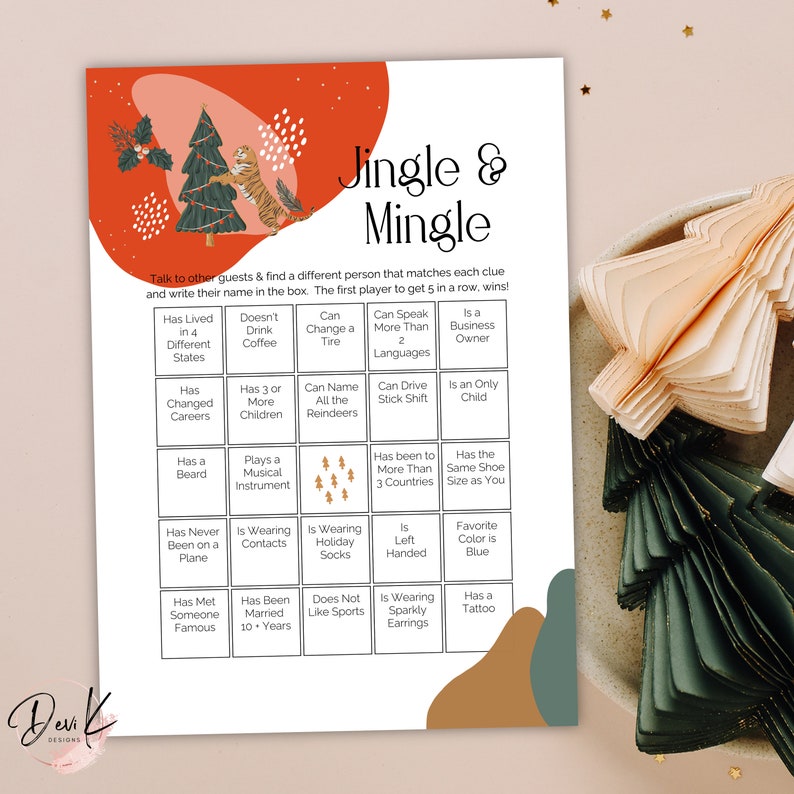 Jingle & Mingle Find the Guest Bingo Game, Printable, Christmas Holiday ...