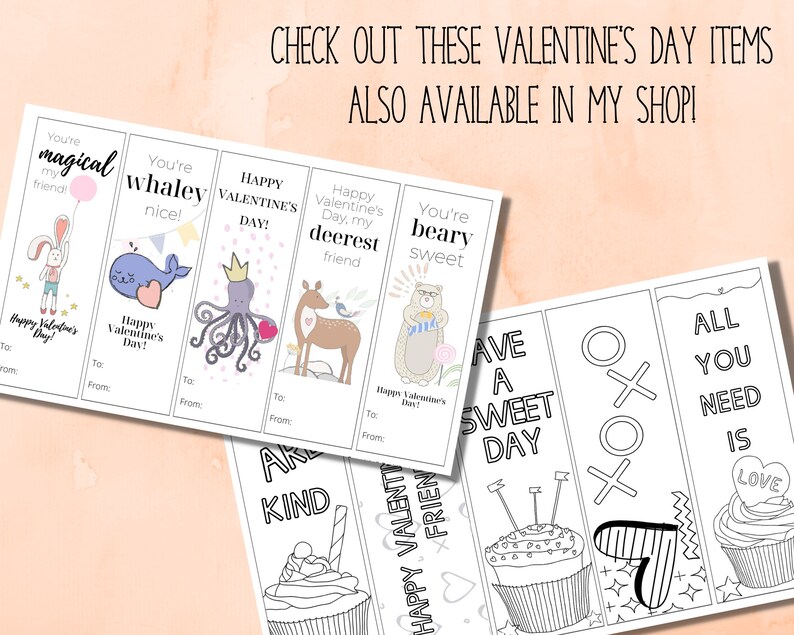 Printable Animal Valentines Day Coloring Bookmarks Set of 5 - Etsy
