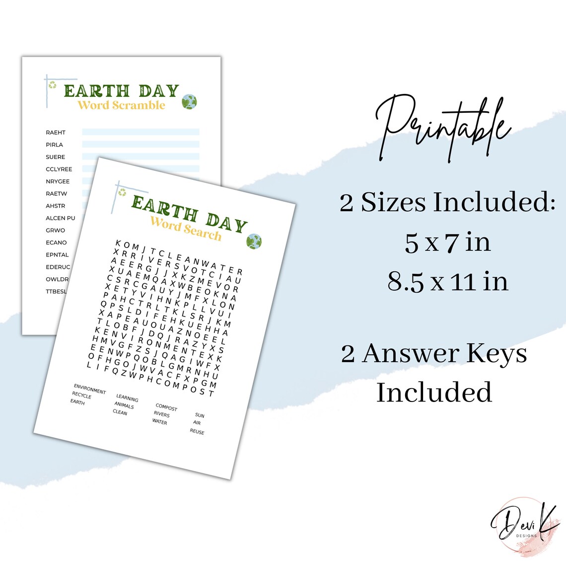 EARTH DAY Printable Kids Activity Bundle, Scavenger Hunt, Word Scramble ...