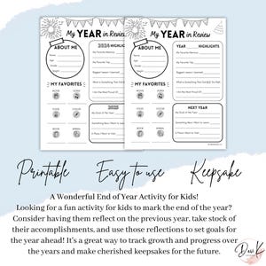 Kids Year in Review 2024 2025 Printable Activity Sheet, Undated, Kid ...