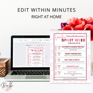 Valentine Spirit Week Flyer Template, Editable, Printable, Februrary ...