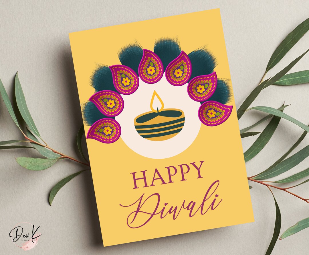Happy Diwali Greeting Card, Modern Diwali Card, Diwali Wishes, Diya ...