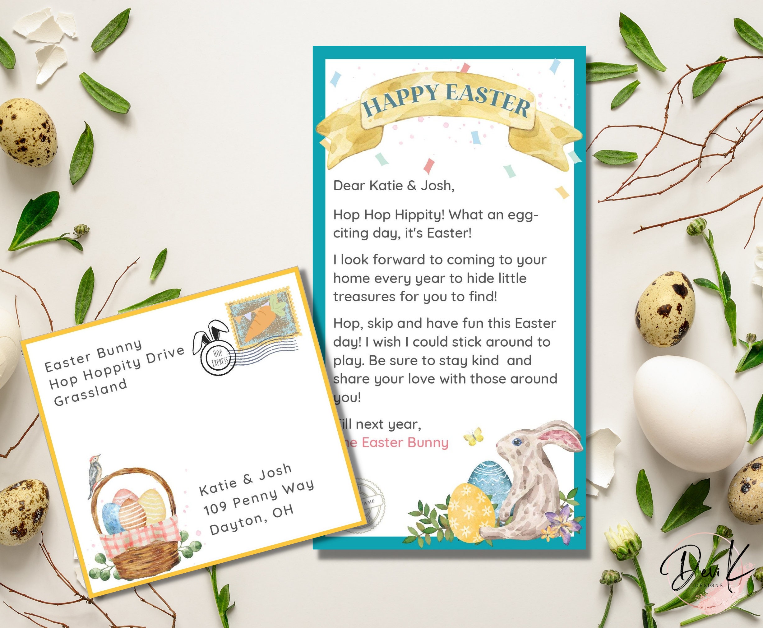 EDITABLE Miniature Easter Bunny Letter & Envelope Printable - Etsy