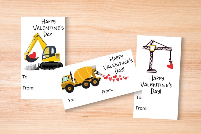 Printable Construction Kids Valentines Day Cards Construction - Etsy
