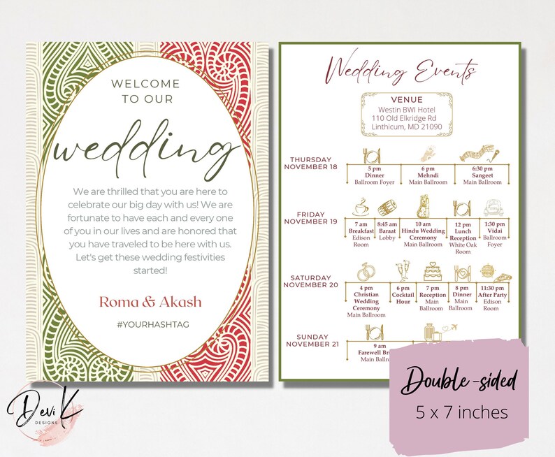 Editable Ornate Dupatta Pattern Itinerary Event Timeline - Etsy