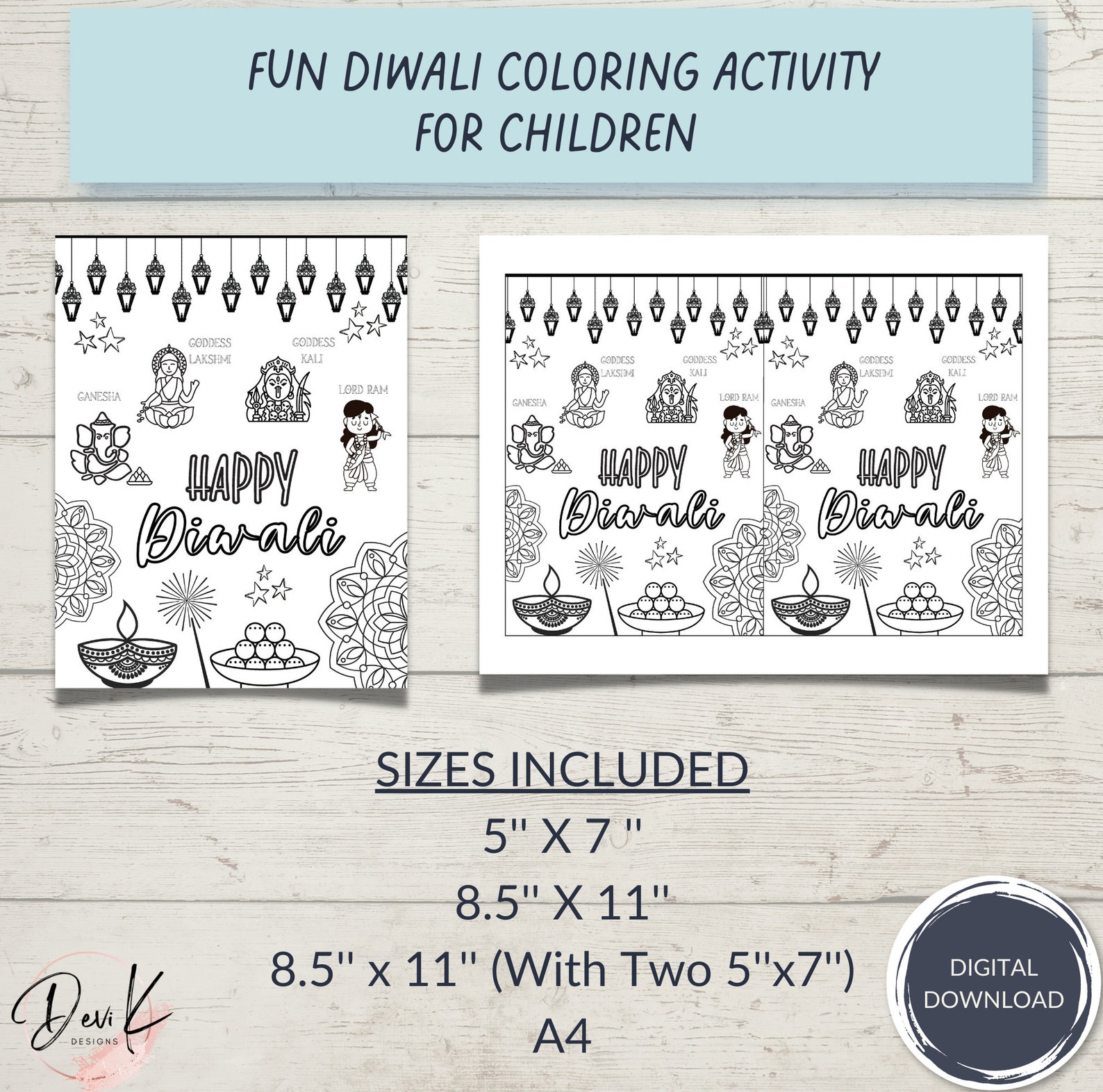Diwali Coloring Page for Kids Diwali for Children Diwali - Etsy