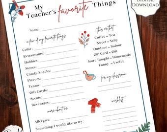 Printable Teachers Favorite Things Wish List Questionnaire, Wish List ...