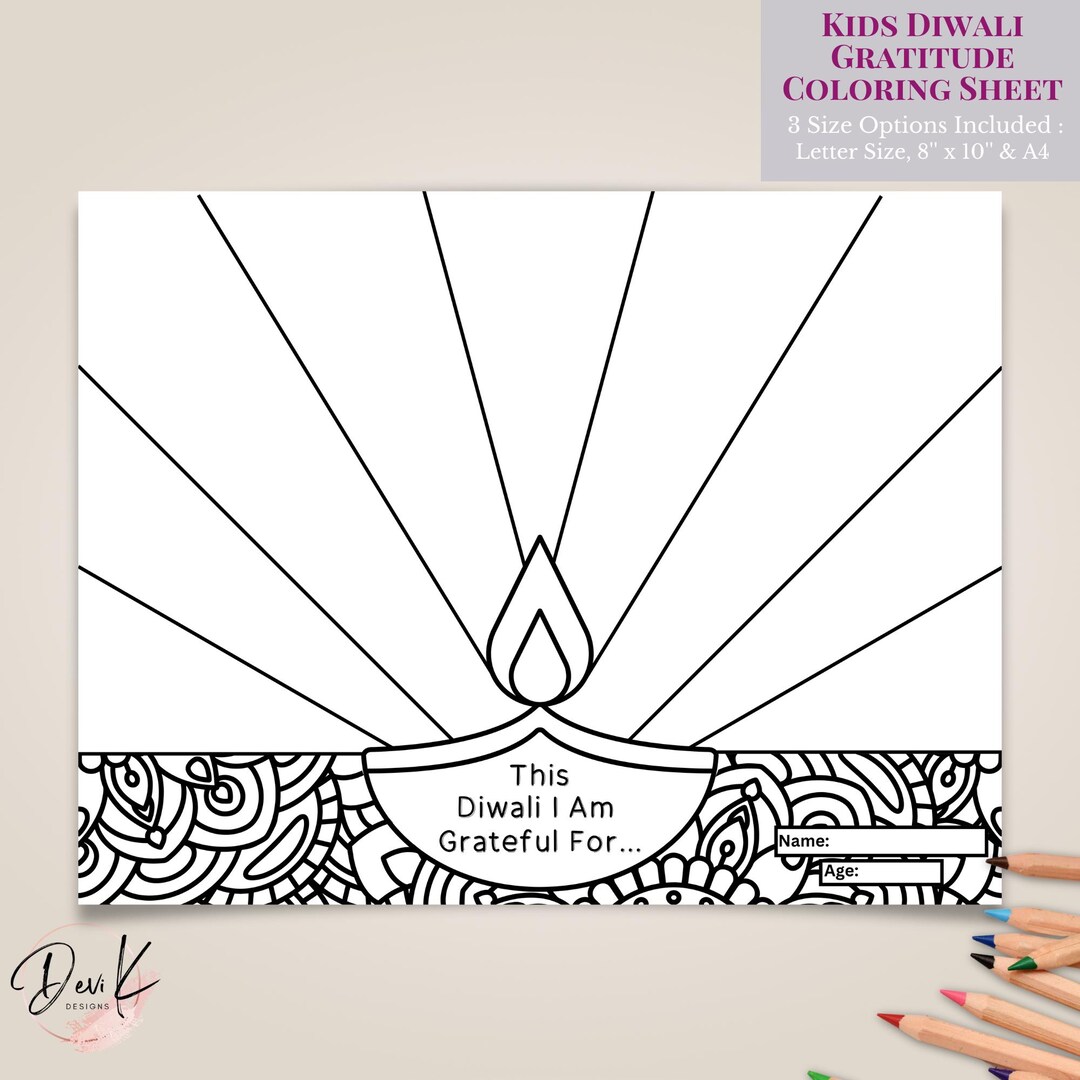 Printable Diwali Kids Gratitude Coloring Sheet, Diwali Kids Activities ...