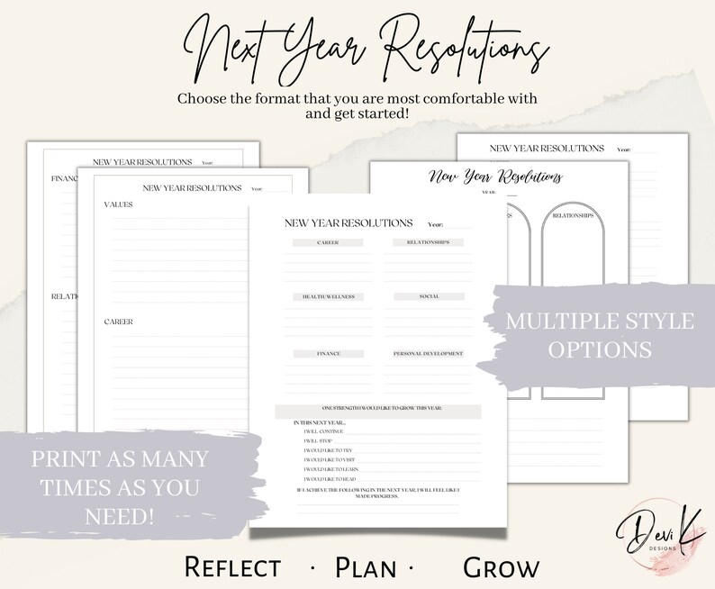 Year in Review Reflection and New Years Resolutions Bundle, Year in ...
