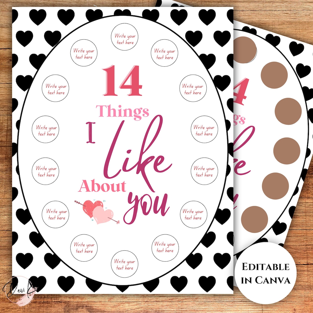 14 Things I Like About You Printable Scratch Off, Editable, Friends ...