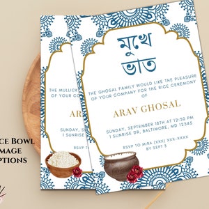 Mukhe Bhat Annaprashan Invitation Template, First Rice Ceremony, Blue ...