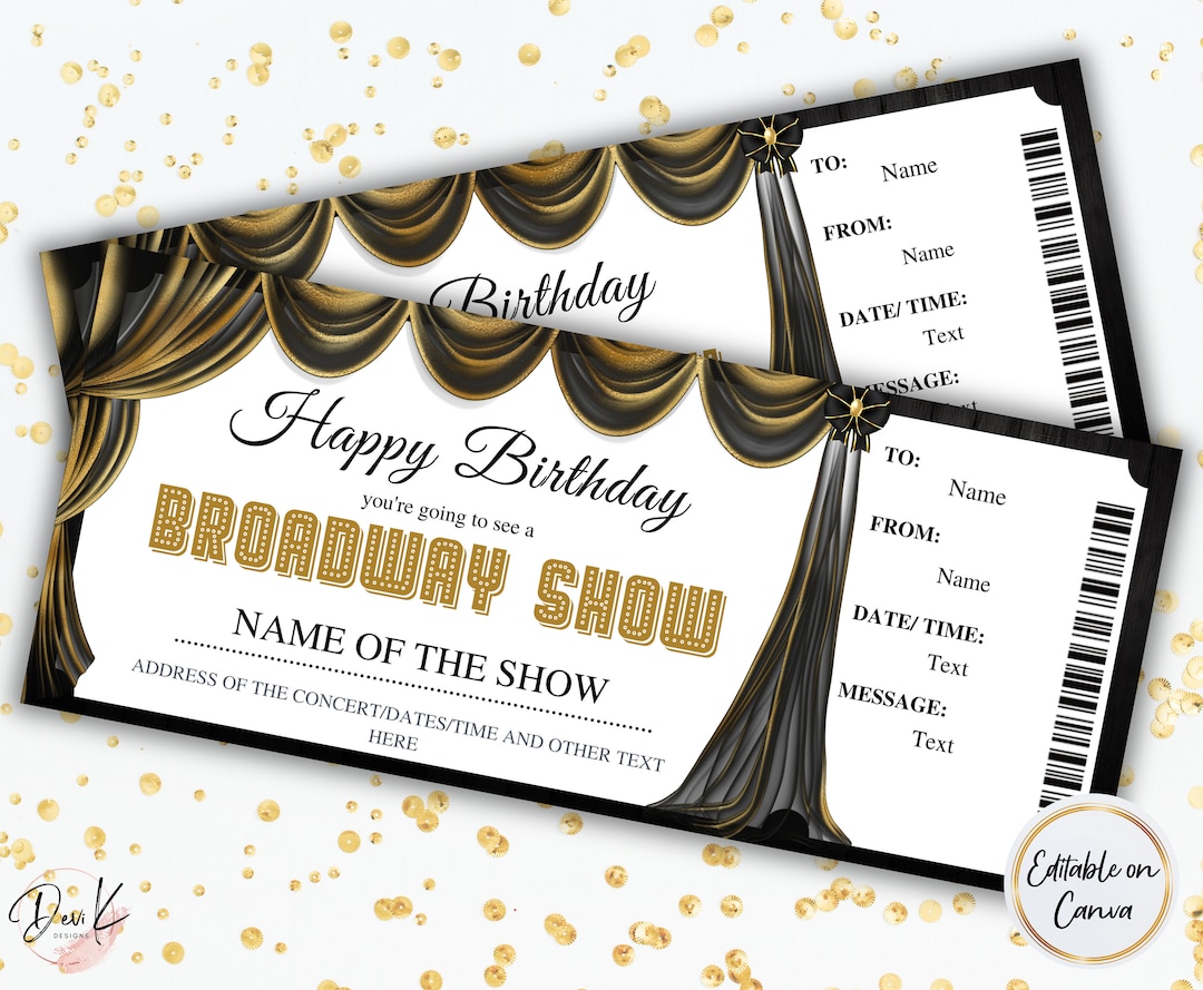 Editable Broadway Gift Ticket, Broadway Ticket, Musical Tickets, Ticket ...