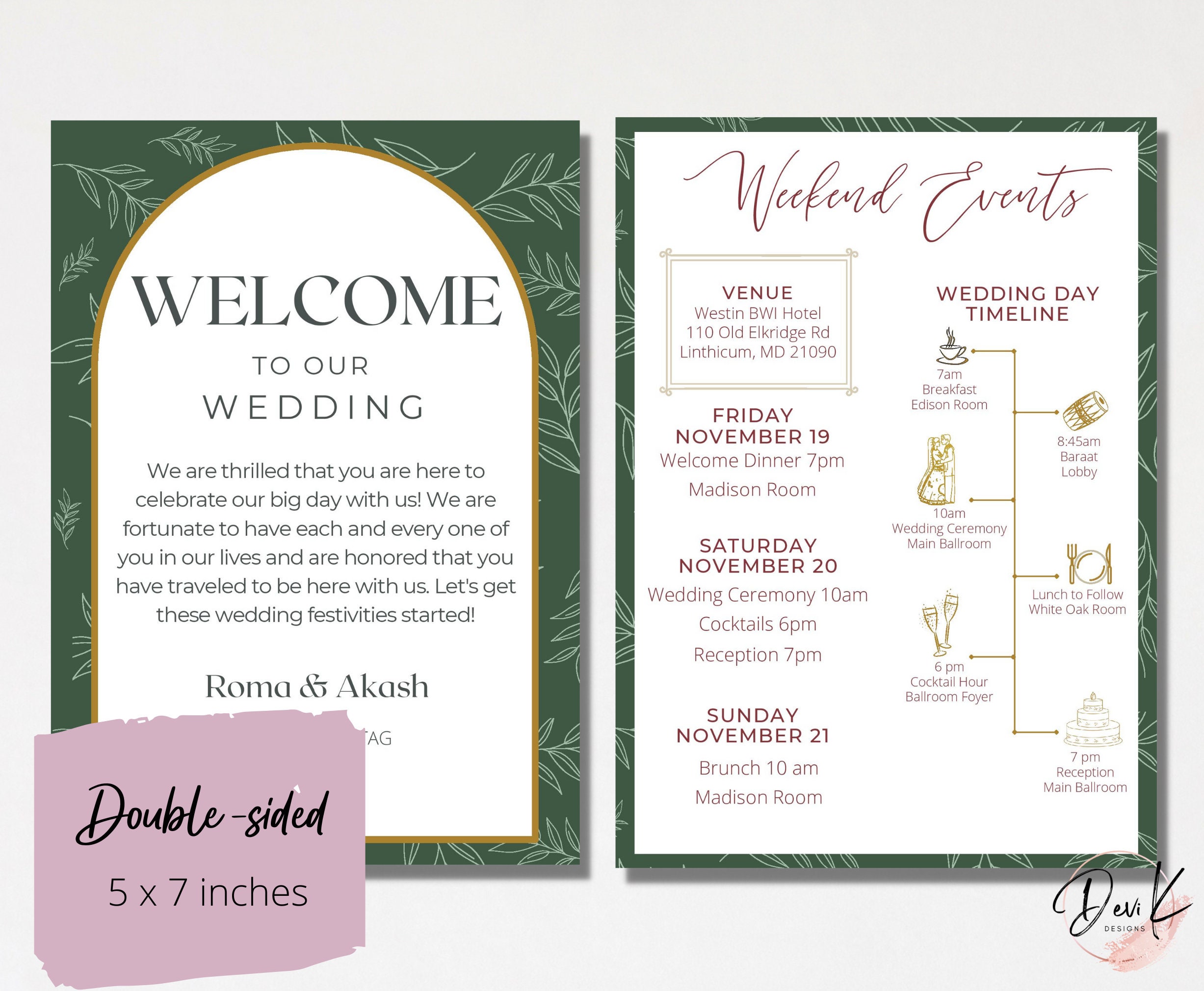 EDITABLE Emerald Wedding Itinerary, Wedding Timeline Template, Instant ...