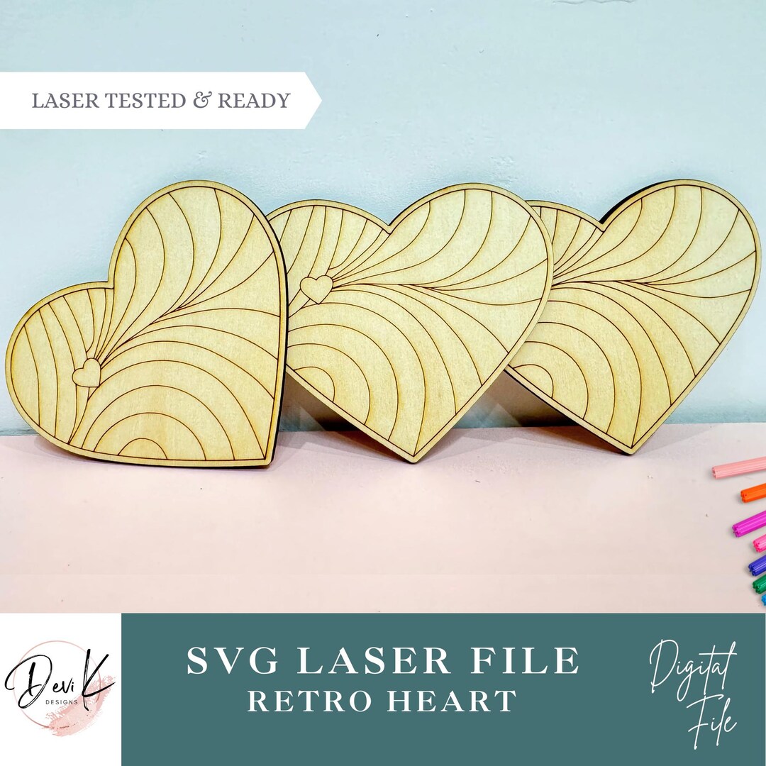 Retro Heart SVG Laser File, DIY Heart Laser Paint Kit, Kids Crafts ...