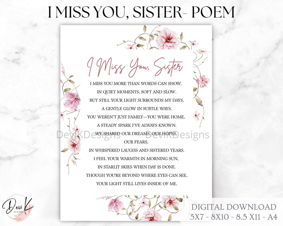 Memorial Poem for Sister: Loss & Grief Keepsake (digital Download) - Etsy