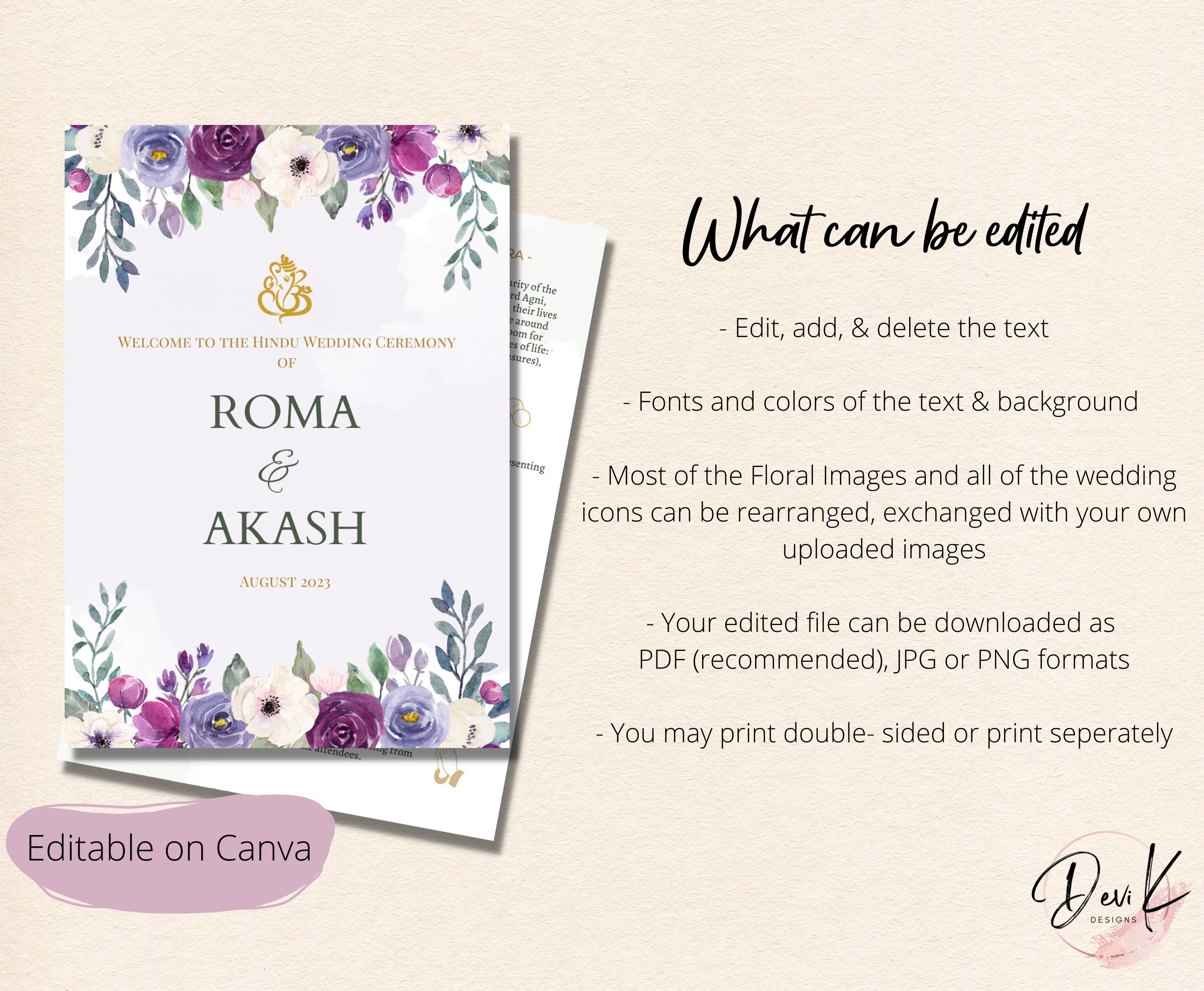 Editable Hindu Wedding Ceremony Program Guide Template Indian - Etsy Australia