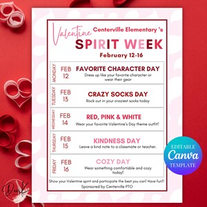 Valentine Spirit Week Flyer Template, Editable, Printable, Februrary ...