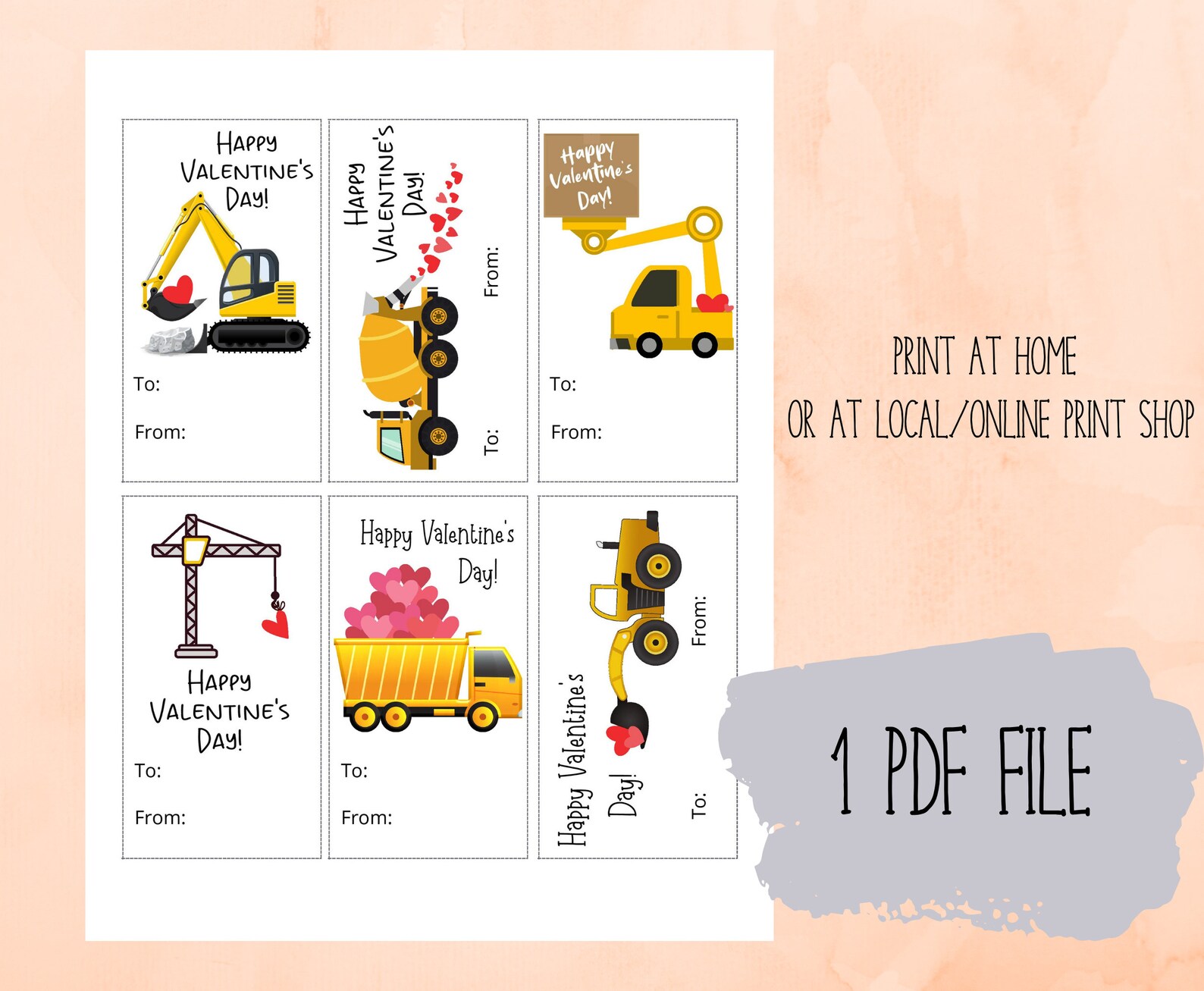 Printable Construction Kids Valentines Day Cards Construction - Etsy